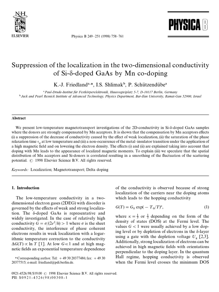 1998 - Physica B - Friedland Et Al - Suppression of the Localization in the Two-dimensional ...