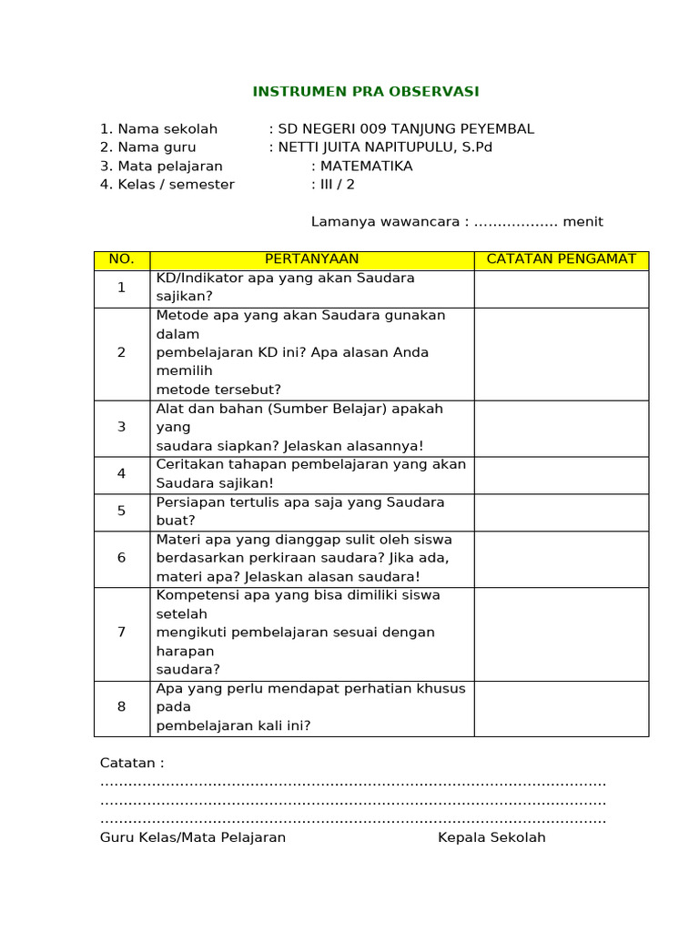 06. Instrumen Supervisi Guru ( RAMLAH ) | PDF