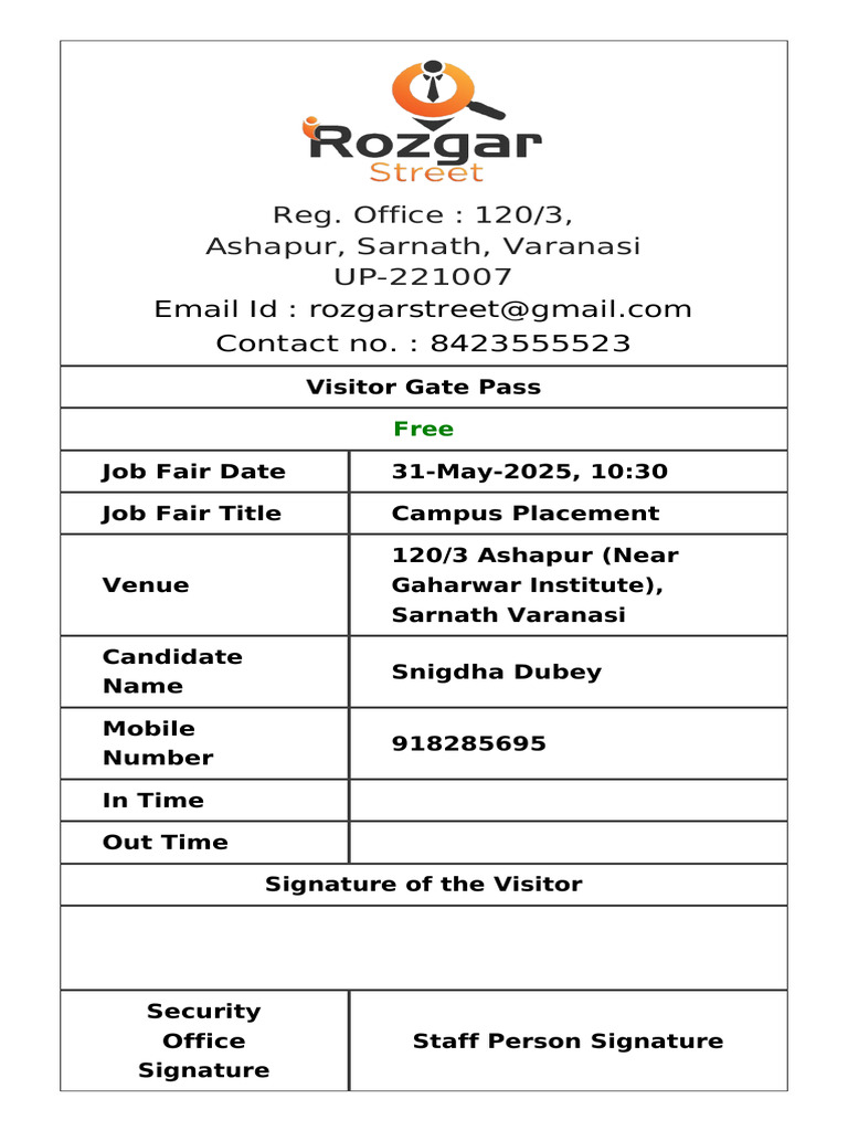 Visitor Gate Pass | PDF