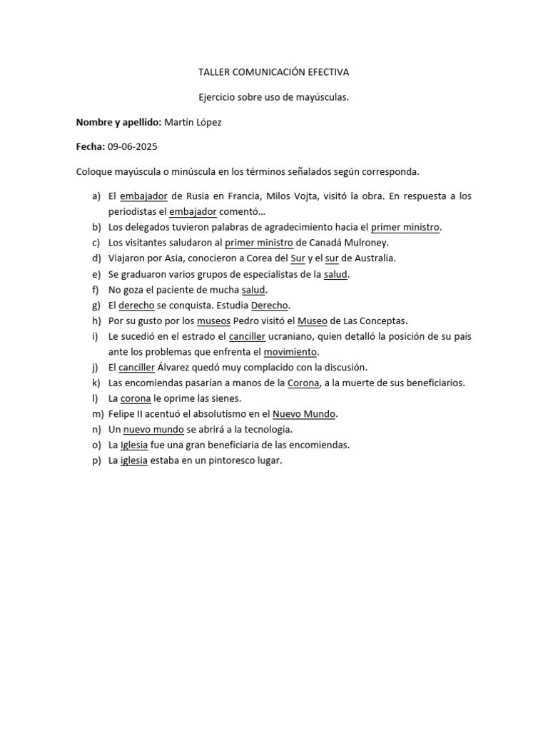 8.1 TALLER Ejercicio Sobre Uso de Mayúsculas Resuelto | PDF