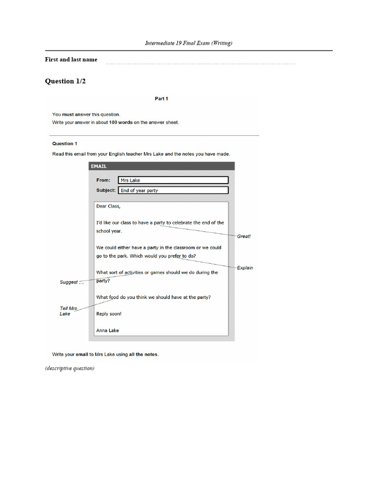 Intermediate 19 Writing Exam Questions | PDF