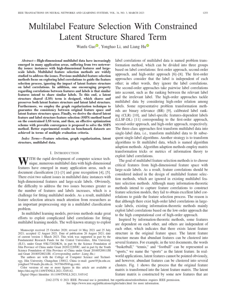 Multilabel Feature Selection With Constrained Latent Structure Shared ...