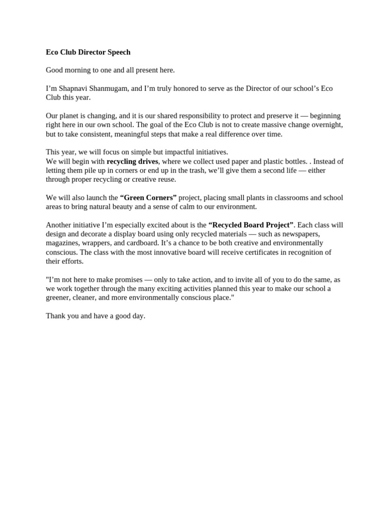 Eco Club Initiatives for a Greener School | PDF