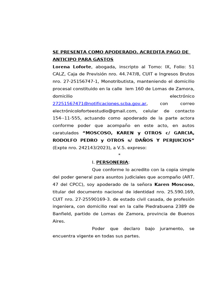 Escrito Se Presenta Como Apoderado. Alumnos Agosto de 2024. | PDF