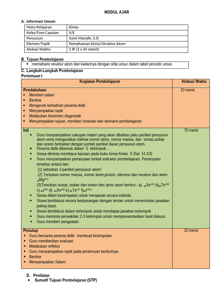 Modul Ajar Struktur Atom | PDF