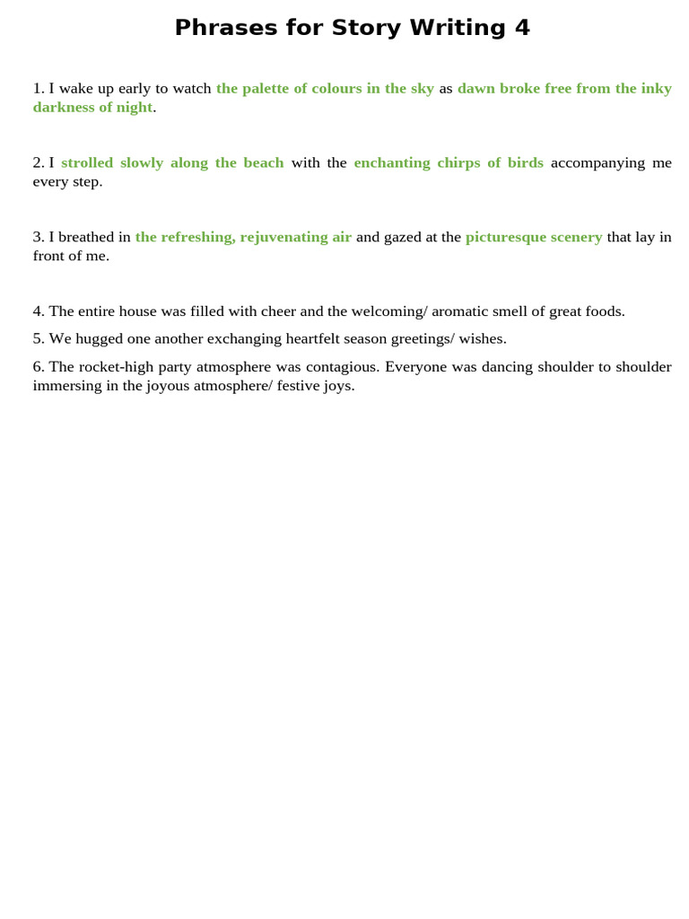 Phrases For Story Writing 4 | PDF