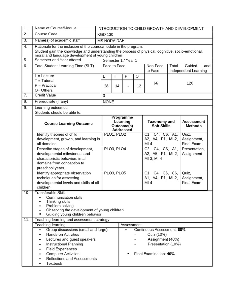 4 - (KGD 130) Introduction To Child Growth & Development | PDF | Child Development ...