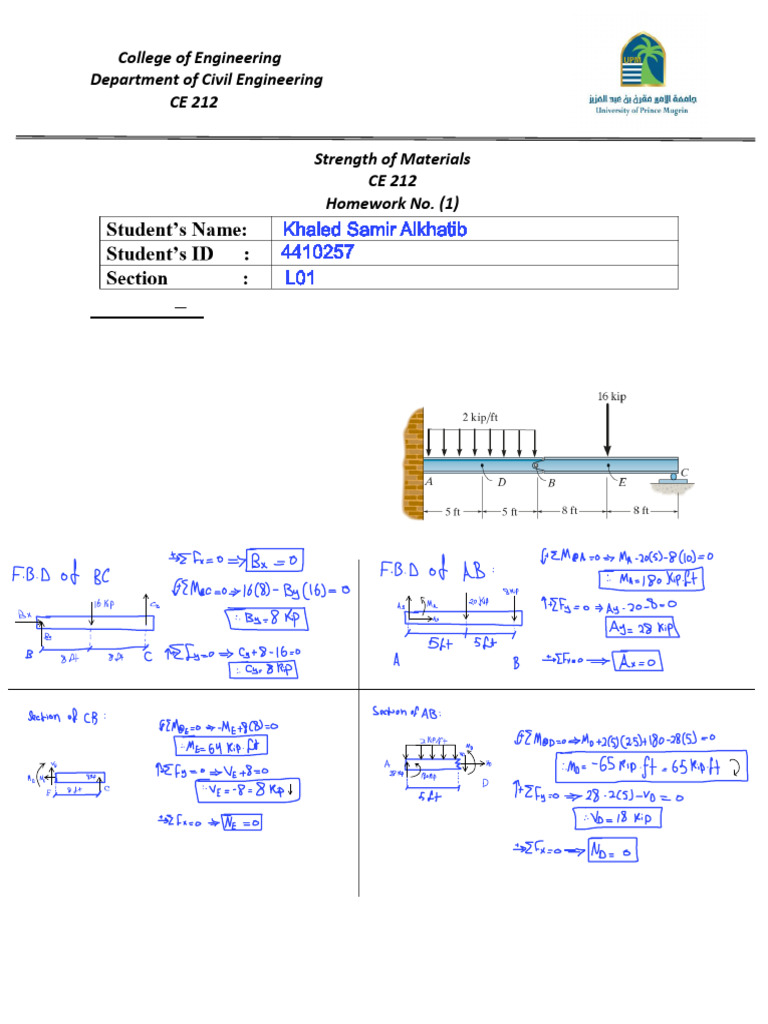Strength of Materials, Civil Engineering, UPM, Homework | PDF