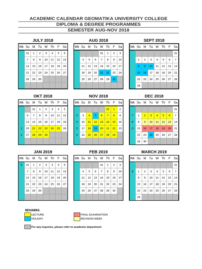Kalendar Akademik Diploma & Degree 2018-2019 | PDF | Academic Term ...