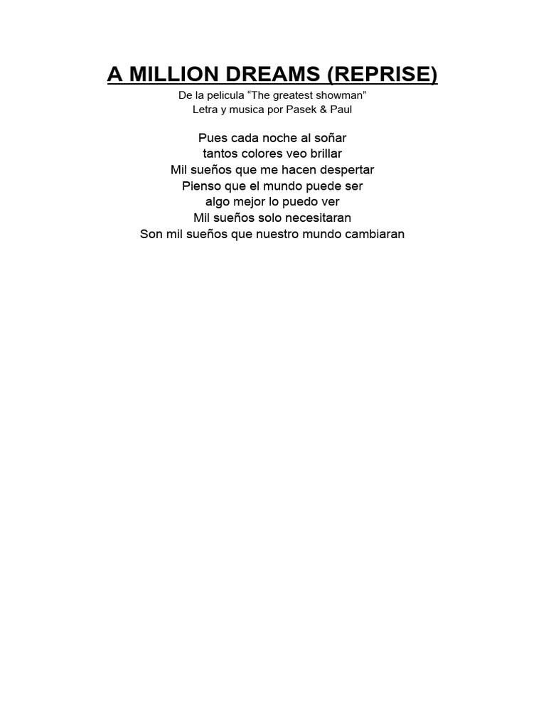 A Million Dreams (Reprise) - The Greatest Showman | PDF