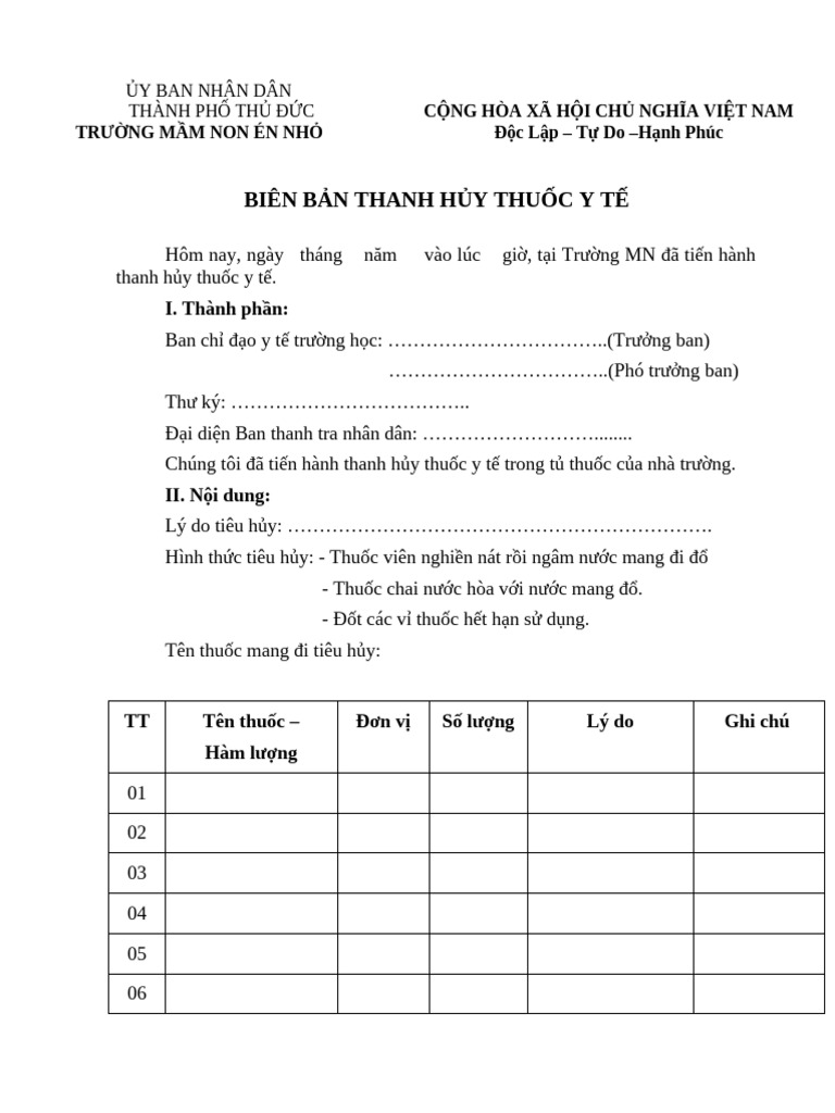 Mam Non 2 - Mau Bien Ban Huy Thuoc, Du Tru Kinh Phi Thuoc YTTH | PDF