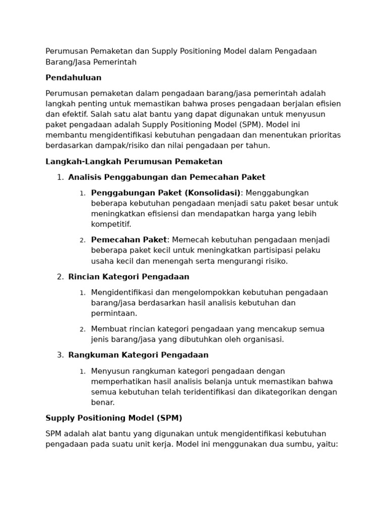 Perumusan Pemaketan Dan Supply Positioning Model Dalam Pengadaan Barang | PDF