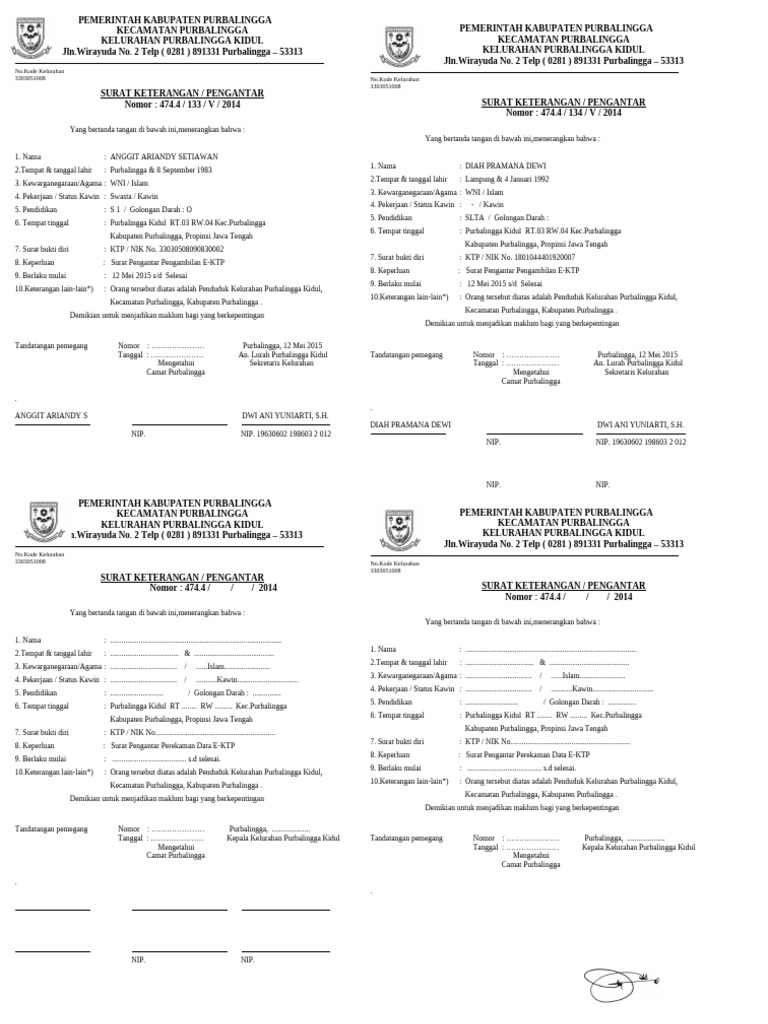 Blangko Pengantar E-Ktp | PDF