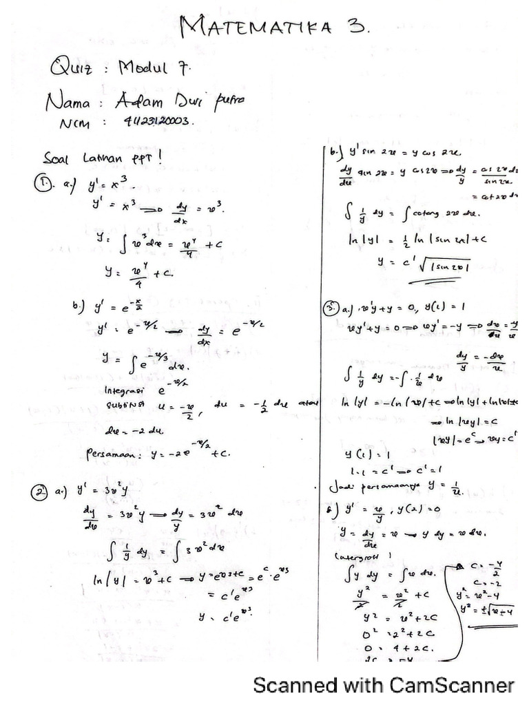 Adam Dwi Putra-41123120003-Soal Modul 7-Matematika 3 | PDF