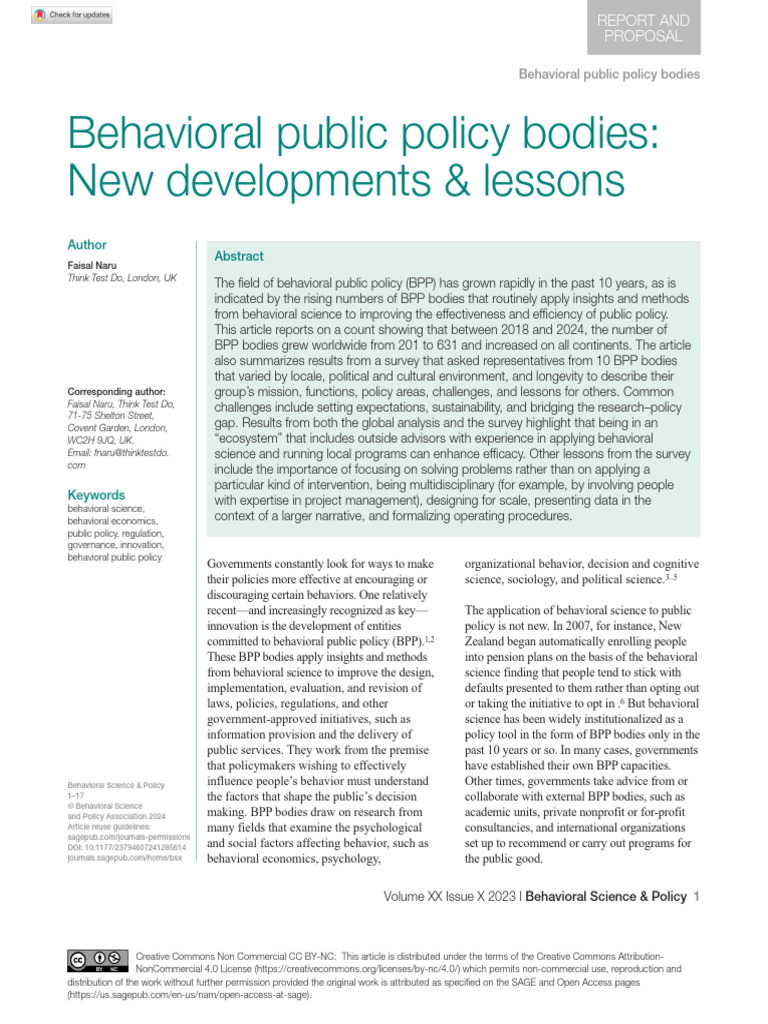 Behavioral Public Policy Bodies 1730081032 | PDF | Policy | Science