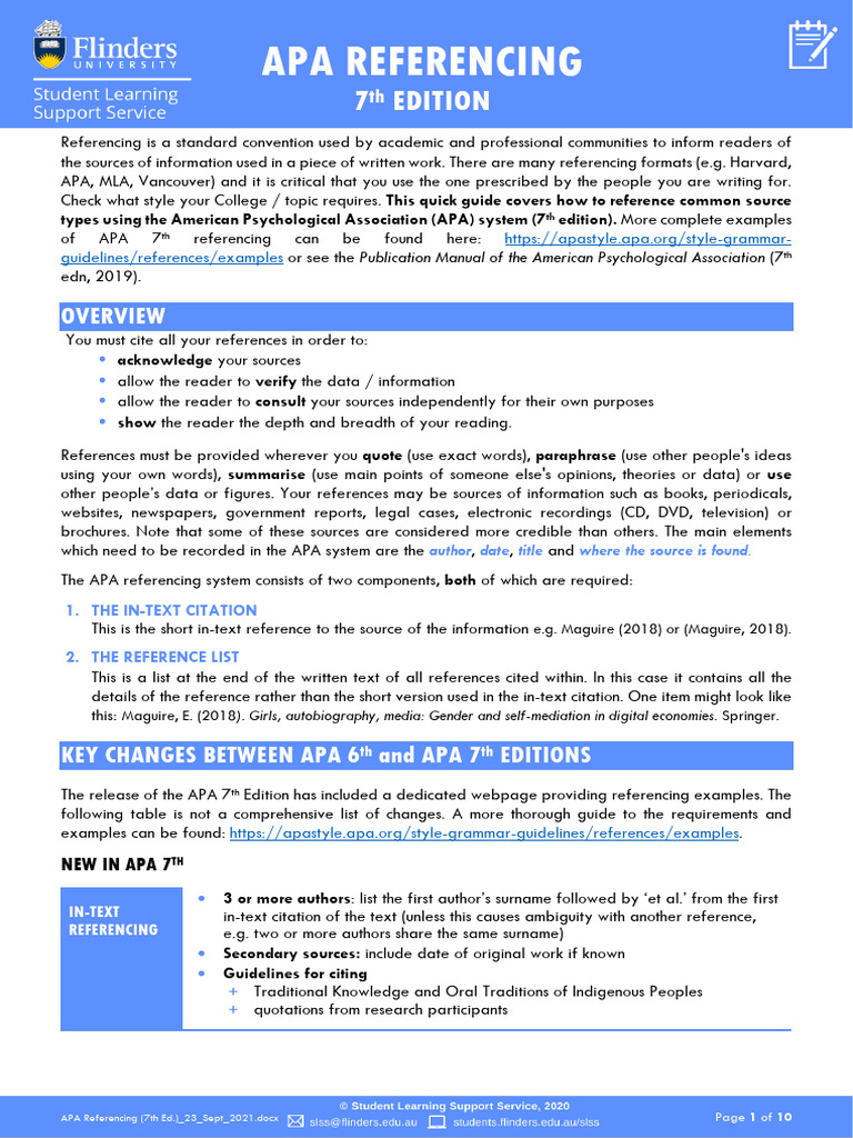 APA-referencing-7th Edition Flinders U | PDF | Apa Style | Citation