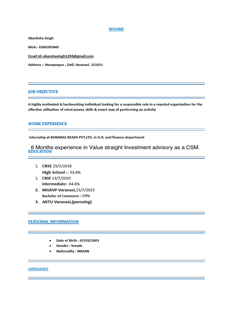 RESUME by Akansha Singh | PDF