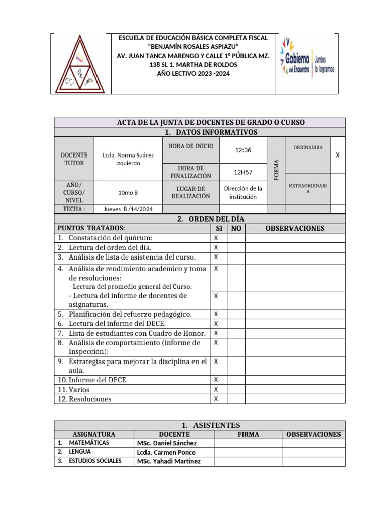 Acta de Juntas de Curso 2do Trismestre | PDF | Enseñando | Conocimiento procedimental