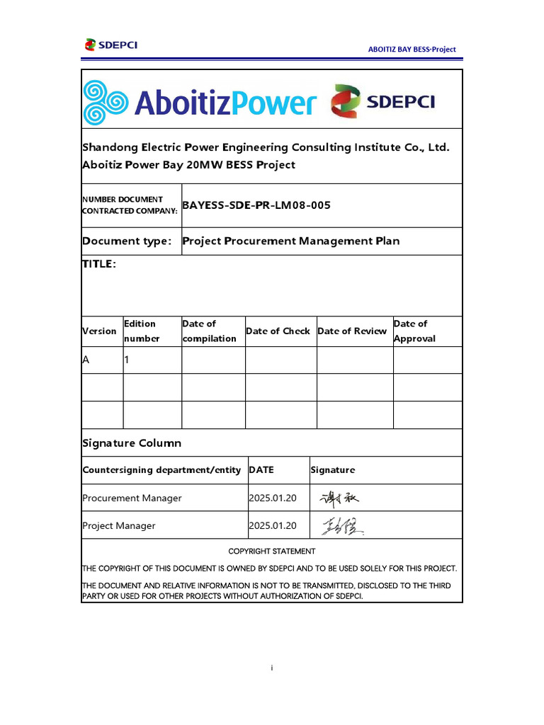 Attachment 2 BAYESS-SDE-PR-LM08-005-Procurement Plan For Aboitiz Power ...