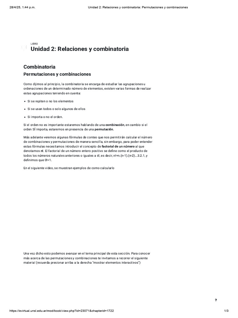 Unidad 2 - Relaciones y Combinatoria - Permutaciones y Combinaciones | PDF | Combinatoria ...