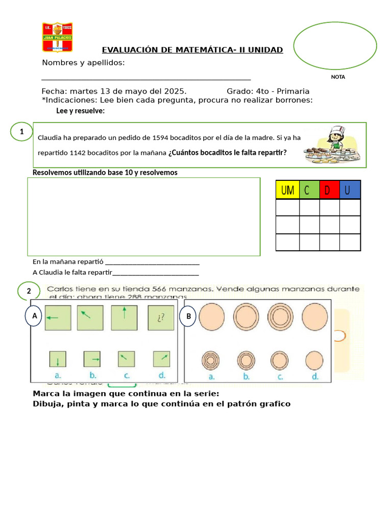 Evaluación Mate II UNIDAD | PDF