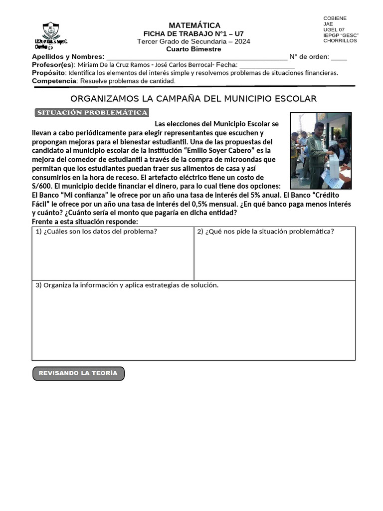 Ficha de Matematica n1 - U7 Interes Simple | PDF | Interés | Bancos