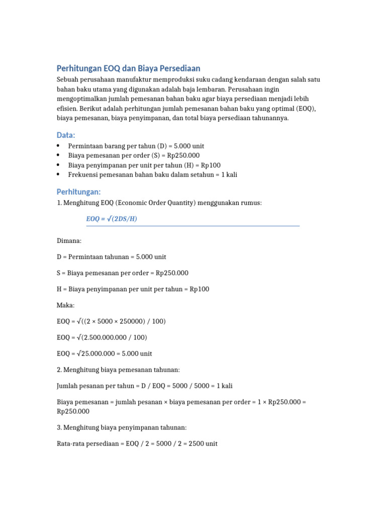 Perhitungan EOQ Persediaan | PDF