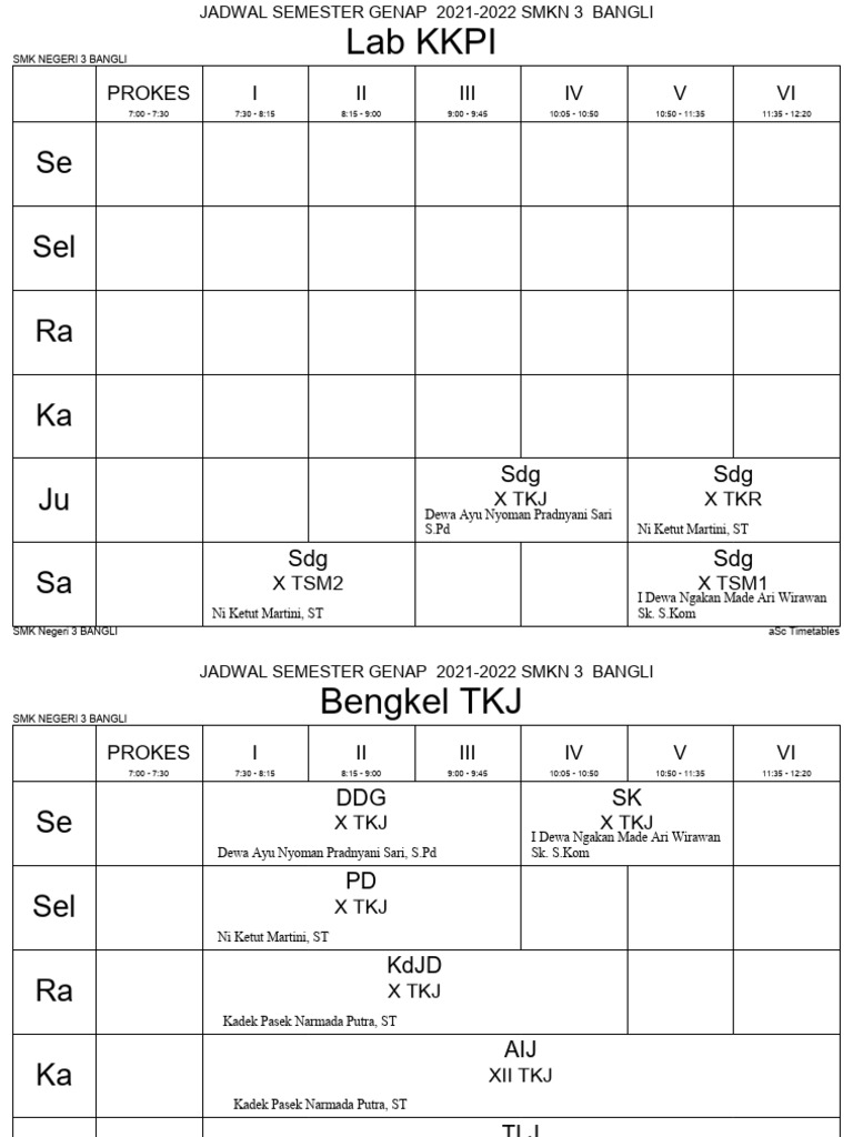 Jadwal Praktek 100 Edit 2021-2022 | PDF