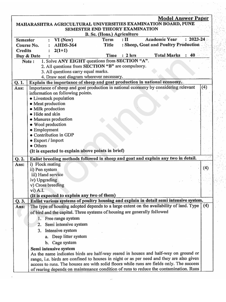 AHDS-364 Model Answer Paper 2023-24 | PDF