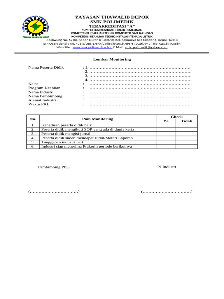 Monitoring PKL SMK Polimedik Depok | PDF