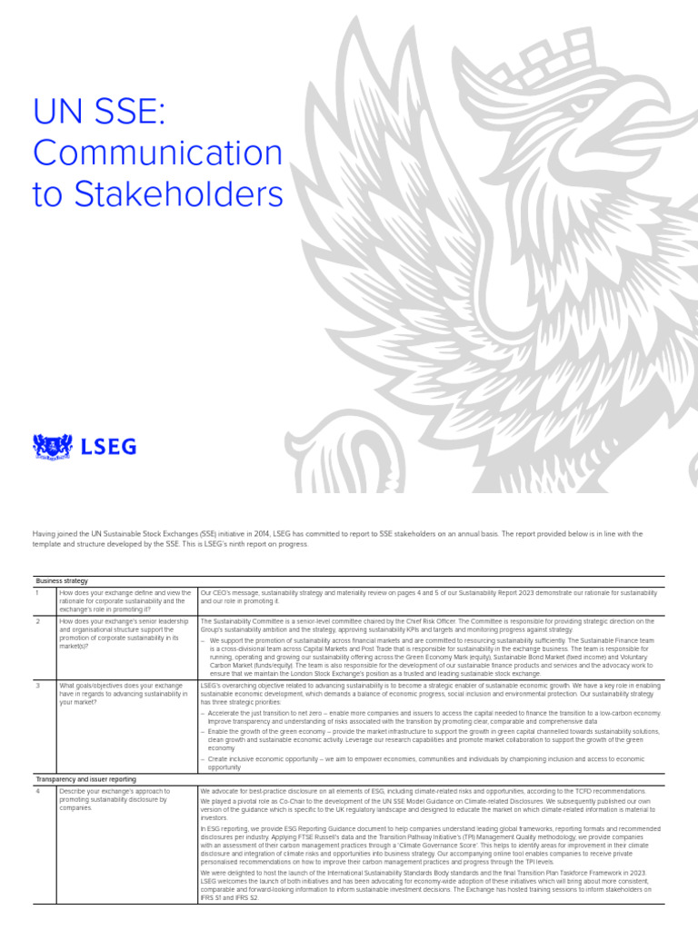 LSEG 2023 Sustainability Report Overview | PDF | Sustainability | Economies