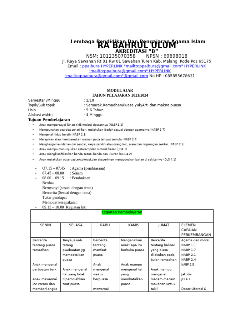 Modul Ajar Minggu 10 | PDF