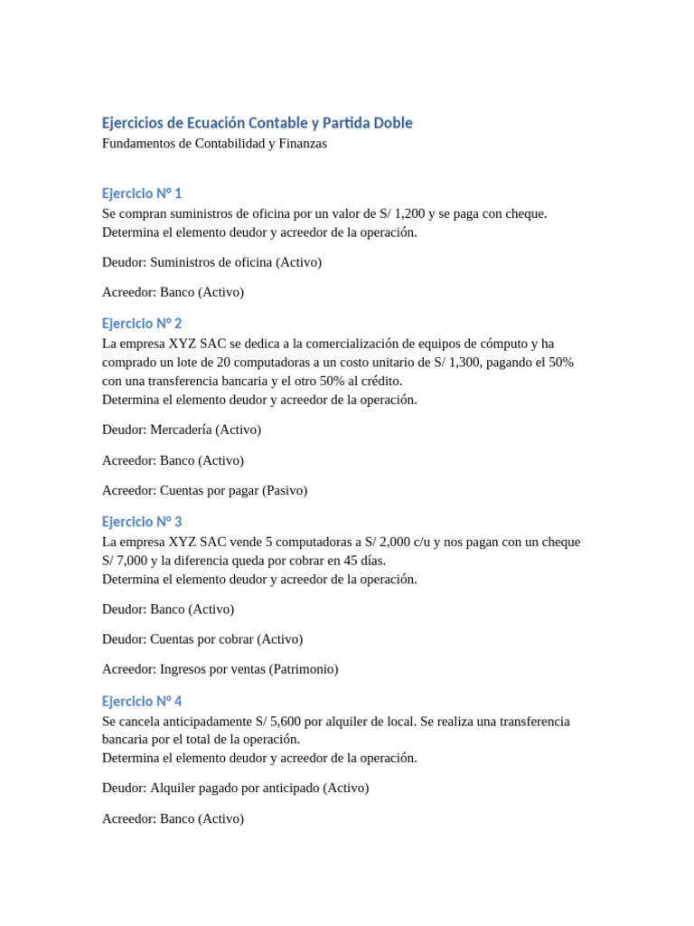 Ejercicios Ecuacion Contable Resueltos | PDF