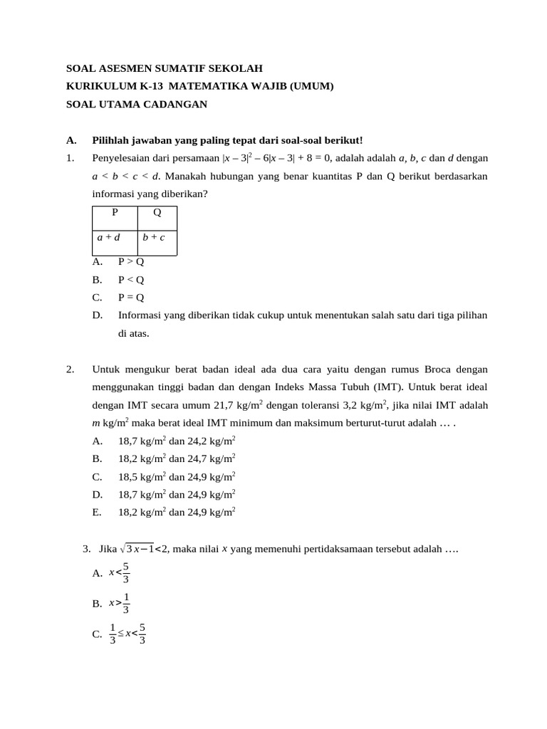 Soal Cadangan US Mtk Wajib 2024 2025 Part 1 | PDF