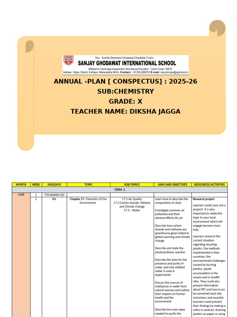 Chemistry Grade 10 - ANNUAL PLAN-2025 | PDF | Salt (Chemistry) | Acid