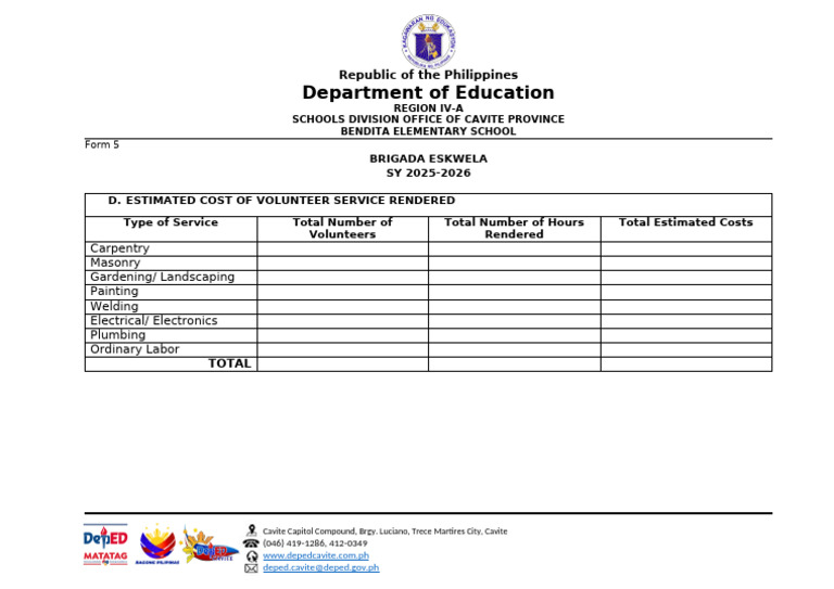 Brigada Eskwela 2025 Form 5 Template | PDF