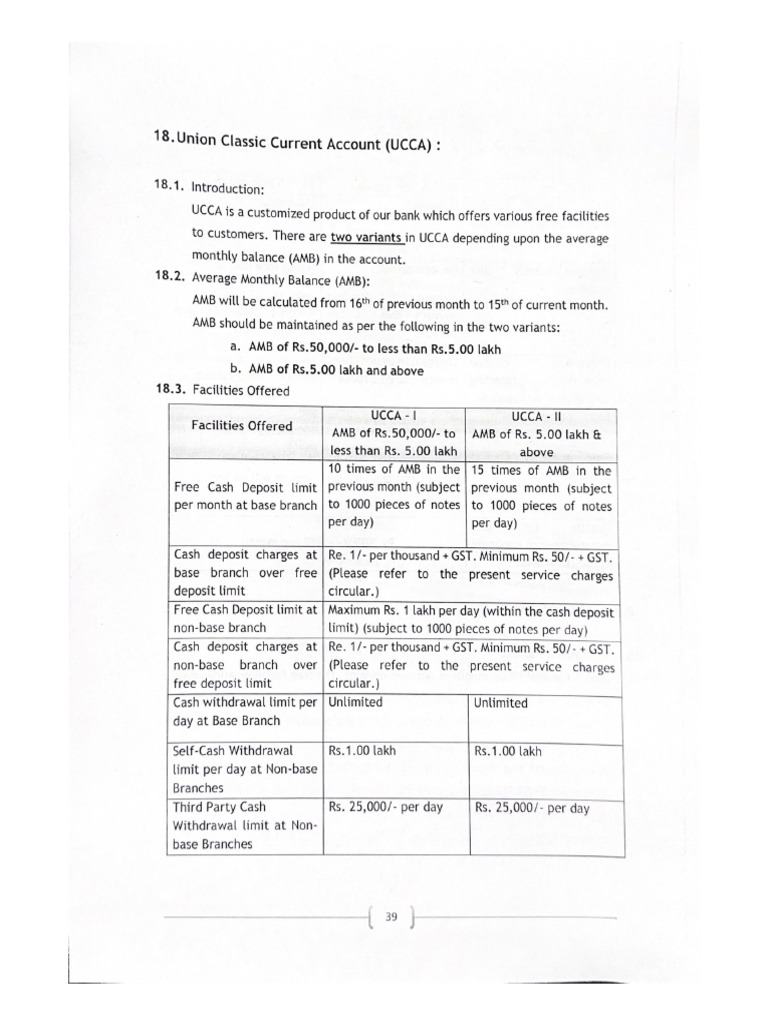 Union Classic Current Account (UCCA) | PDF