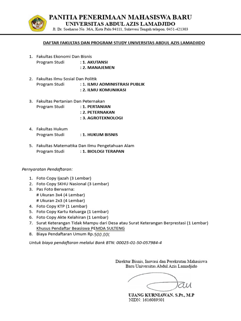Daftar Fakultas Dan PRODI Universitas AZLAM | PDF