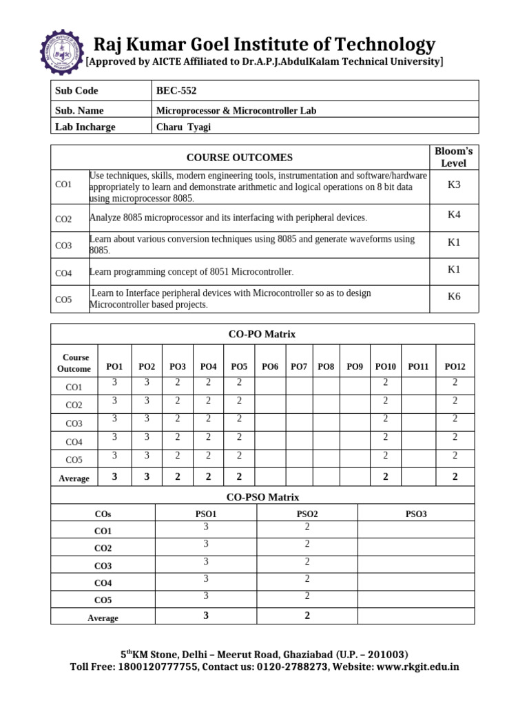 Microprocessor (BEC-552) Co PO Mapping | PDF | Classes Of Computers | Computer Engineering