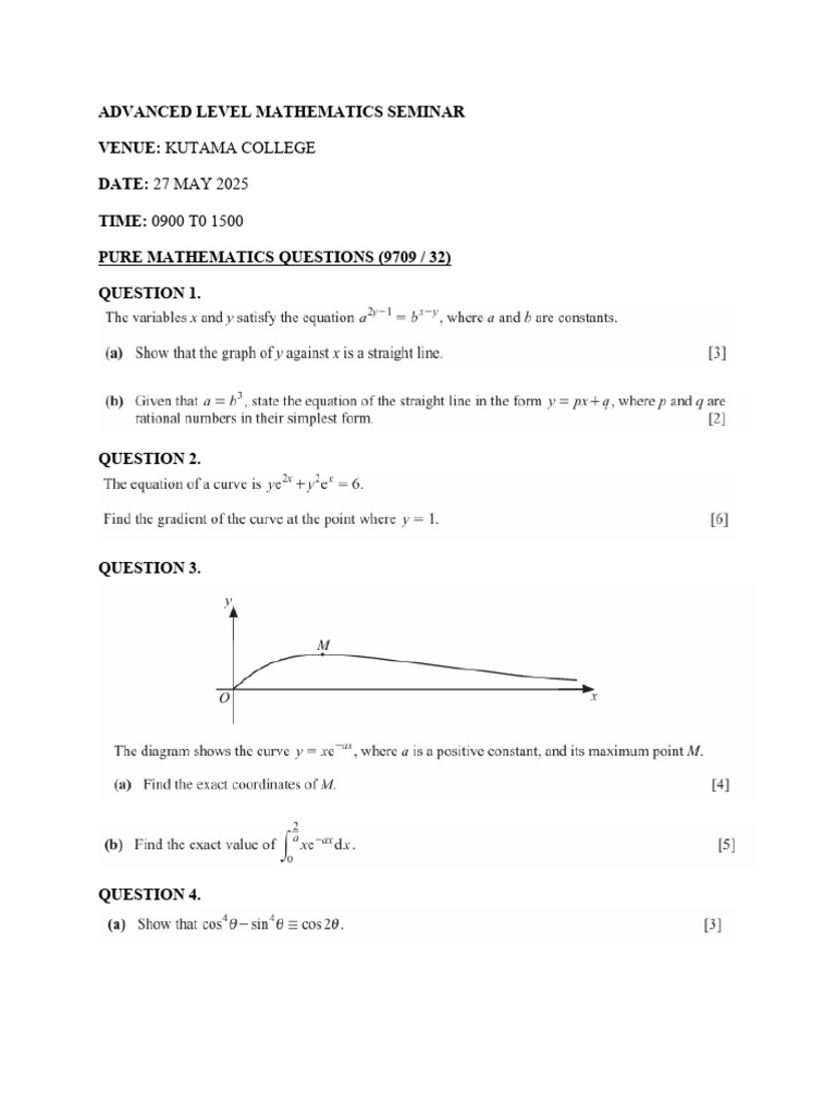 Advanced Level Mathematics Seminar - Kutama College | PDF