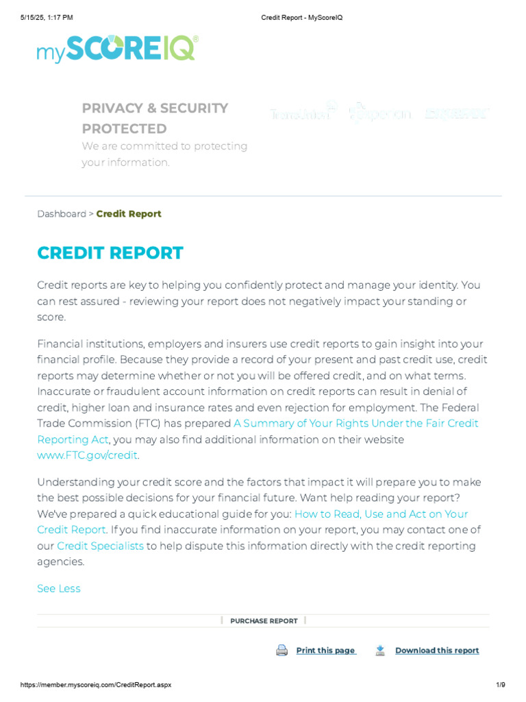 Credit Report - MyScoreIQ | PDF | Credit History | Credit