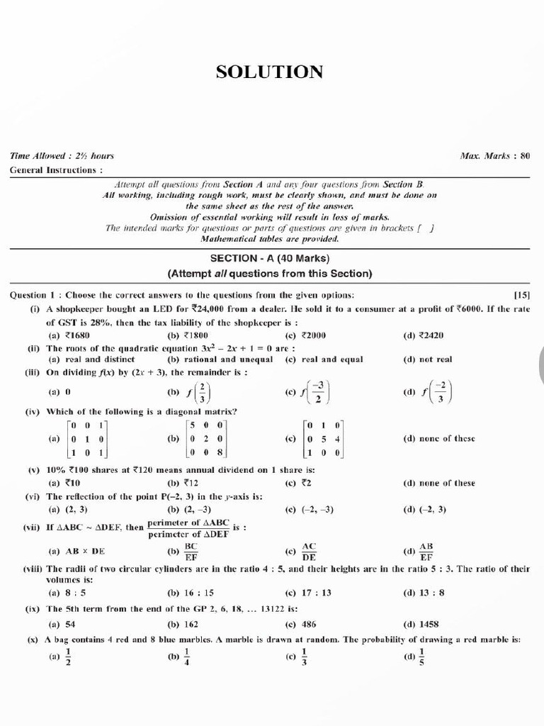 Solution Sample Paper - 2 | PDF