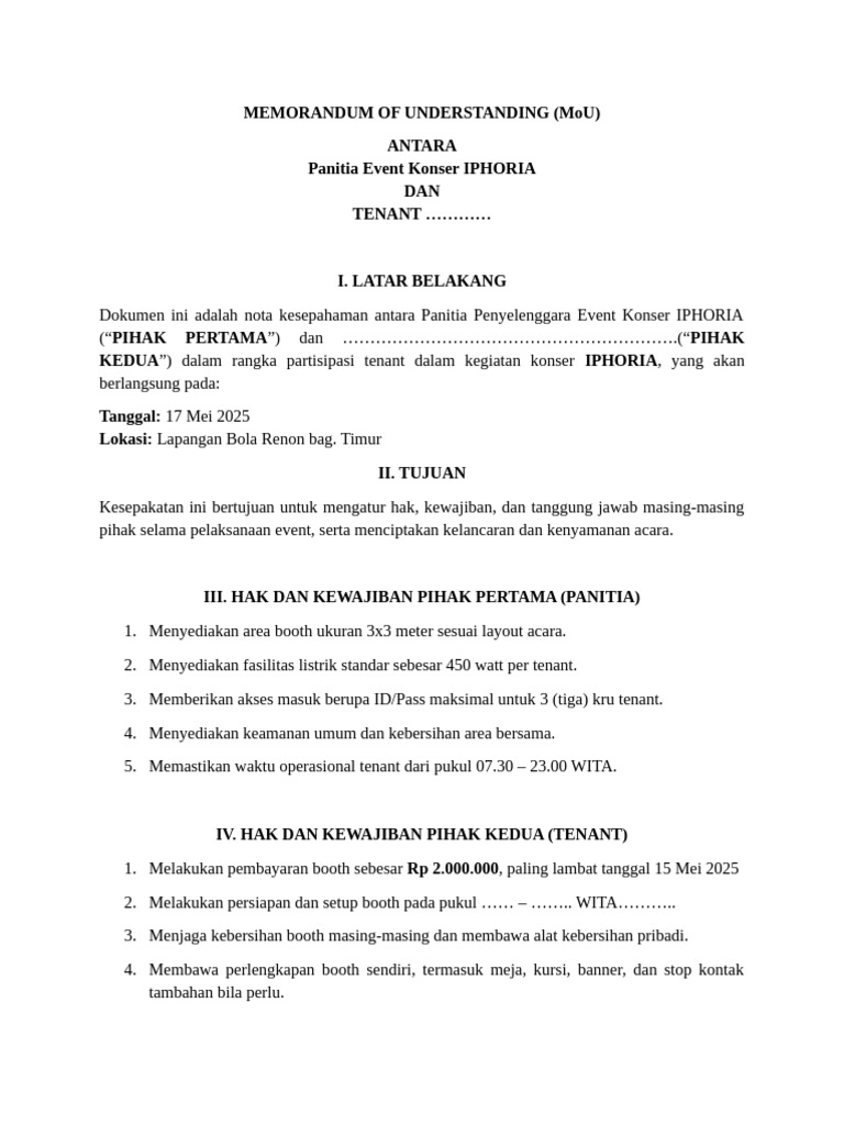 Draft Mou Tenant | PDF