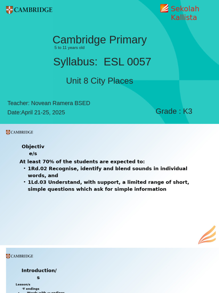 Cambridge Primary ESL Unit 8 Overview | PDF