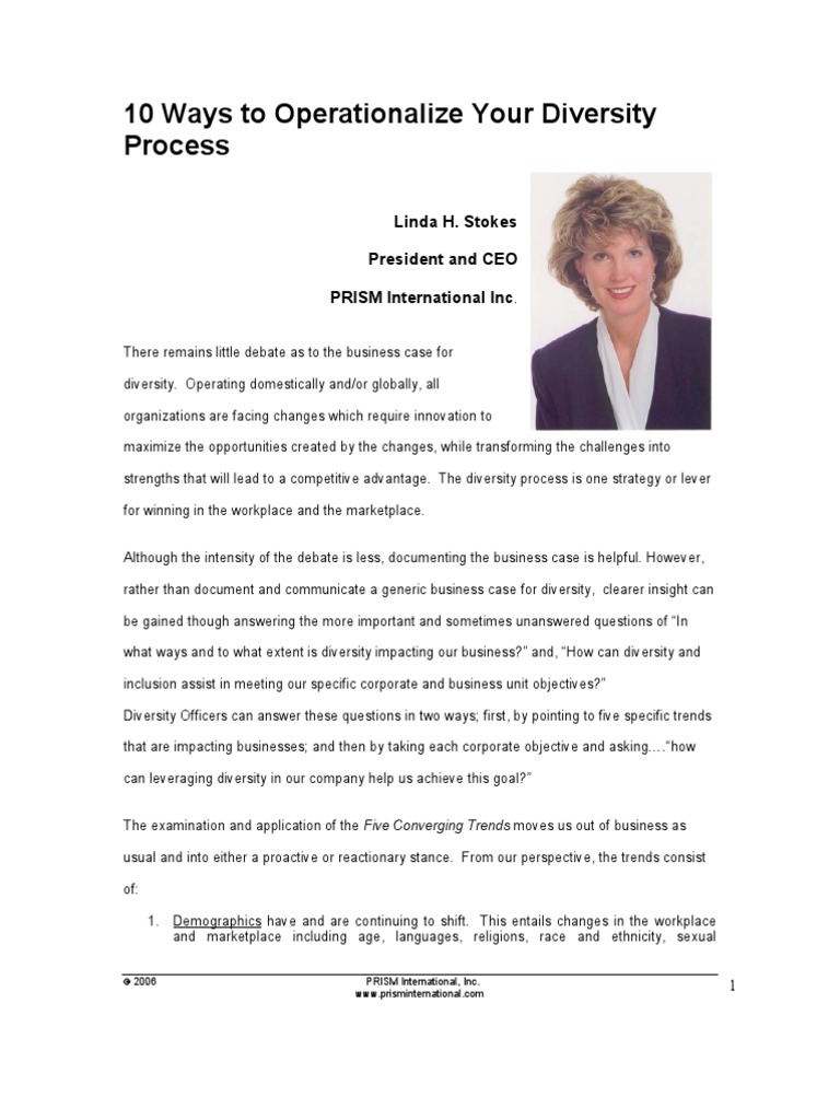 10 Ways To Operationalize Your Diversity Process: Linda H. Stokes ...