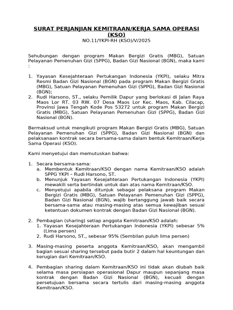 Surat Perjanjian Kemitraan Kso SPPG BGN - Rudi Harsono - Maos Cilacap 1 ...