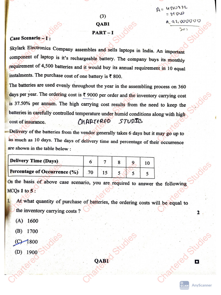 CA Intermediate Costing MCQ Question Paper For May 2025 | PDF