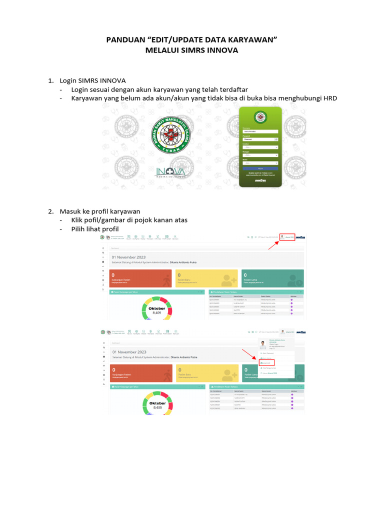 Manual Book PANDUAN Update Data Karyawan RSNU Tuban[1] | PDF