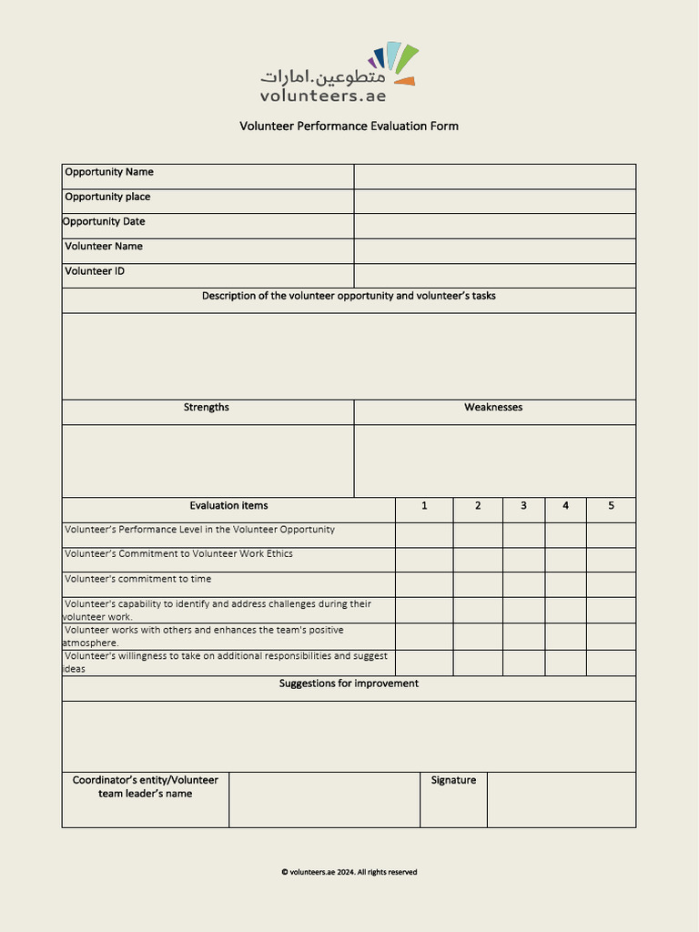Volunteer Performance Evaluation Template | PDF