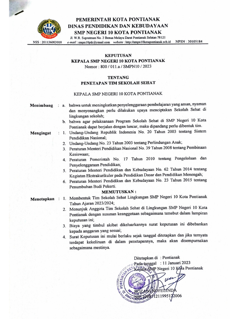 SK GErakan Sekolah Sehat | PDF